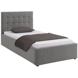 Polsterbett OTTO HOME "Hamar, Knopfsteppung im Kopfteil, bis 250 KG belastbar", grau (grau, grau, grau), B:109cm H:105cm L:217cm, 100% Polyester, Betten, Polsterbett, in verschiedenen Gr&ouml;&szlig;en und Stoffen und Farben