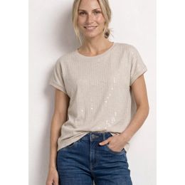 T-Shirt Street One, Damen, Gr. 40, clay sand, Stoff, 65% Polyester, 35% Viskose, Glitzermuster, normal normal, Rundhals, abgesteppt, Shirts T-Shirt, mit Rundhalsausschnitt