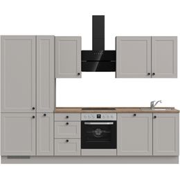 K&uuml;chenzeile Nobilia "Cascada II", NEU: individuell anpassbar mit gratis Profi-Beratung", grau (k&uuml;che: grau, korpus: lacklaminat steingraufarben, arbeitsplatte: eiche havanna nachbildung), B:300,3cm H:216,6cm T:60cm, Komplettk&uuml;chen-Sets, K&uuml;chenzeile, vormontiert, Breite 300 cm, Ausrichtung w&auml;hlbar, wahlw. mit E-Ger&auml;ten