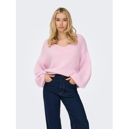 Jacqueline de Yong V-Ausschnitt-Pullover JDY "JDYDINEA L/S REVERSIBLE PULLOV. KNT NOOS", Damen, Gr. M, fragrant lila, Strick, Obermaterial: 80% Polyacryl, 20% Polyester, unifarben, loose fit h&uuml;ftlang, V-Ausschnitt, weit Strickb&uuml;ndchen, Pullover, Kunstfaser, regular fit
