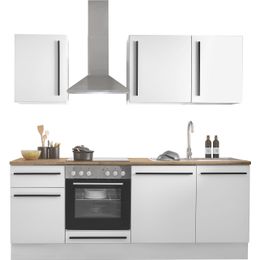 Winkelk&uuml;che BASIC BY BALCULINA "Denver, K&uuml;che BxHxT 220 x 211 x 60", k&uuml;che: wei&szlig;, korpus: wei&szlig;, arbeitsplatte: lancelot eiche, B:220cm H:211cm T:60cm, Komplettk&uuml;chen-Sets, K&uuml;chenzeile, Breite 220 cm, wahlweise mit E-Ger&auml;ten und Induktion