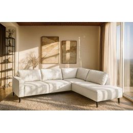 Ecksofa Home Affaire "Fumone, Lederoptik oder Soft-Touch Chenille", beige (natural), B:260cm H:83cm T:200cm, 90% PES; 10% NY, Sofas, Ecksofa, Breite 260, mit schwarzen Massivholzf&uuml;&szlig;en