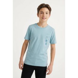 T-Shirt Tom Tailor, Jungen, Gr. 128, light teal, Jersey, Obermaterial: 100% Baumwolle, unifarben, normal h&uuml;ftbedeckend, Rundhals, Shirts T-Shirt, mit kleinen Prints, f&uuml;r Boys