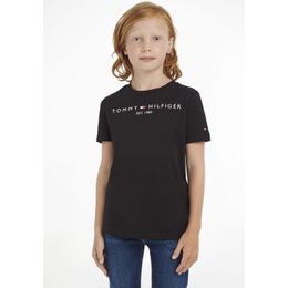 T-Shirt Tommy Hilfiger "ESSENTIAL TEE", Jungen, Gr. 6/116, schwarz, Obermaterial: 100% Baumwolle, bedruckt, Basic schmal, Rundhals, Shirts T-Shirt, f&uuml;r Jungen und M&auml;dchen