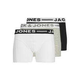 Jack & Jones Trunk JACK & JONES JUNIOR "SENSE TRUNKS 3-PACK NOOS", Jungen, Gr. 128, 3 Stk., bunt (light grau melange detail:schwarz, wei&szlig;), Jersey, Obermaterial: 95% Baumwolle, 5% Elasthan, unifarben, eng, Unterhosen