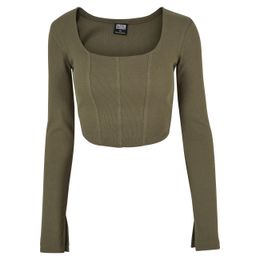Langarmshirt Urban Classics "Urban Classics Damen Ladies Short Rib Corsage Longsleeve", Damen, Gr. 5XL, gr&uuml;n (olive), 97% Baumwolle, 3% Elasthan, unifarben, normal, eckiger Ausschnitt, Shirts Langarmshirt