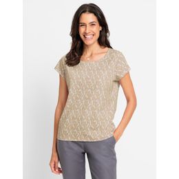 Rundhalsshirt Inspirationen "Rundhals-Shirt", Damen, Gr. 36, beige (beige, ecru, bedruckt), 100% Baumwolle, bedruckt, gemustert, mehrfarbig, Rundhals, Shirts Rundhalsshirt