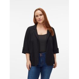 Kurzblazer Vero Moda CURVE "VMCJESMILO 3/4 BLAZER WVN GA NOOS CUR", Damen, Gr. 50, schwarz, Web, Obermaterial: 55% Viskose, 45% Leinen, unifarben, V-Ausschnitt, Blazer Kurzblazer