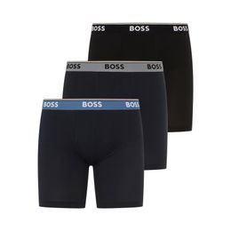 Boxershorts BOSS "BoxerBrLong 3P Power", Herren, Gr. L, open miscellaneous 977, Jersey, Obermaterial: 95% Baumwolle, 5% Elasthan, eng, Unterhosen
