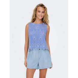 Spitzentop Only "ONLTULUM SL EMB TOP NOOS WVN", Damen, Gr. S, blau bonnet detail:hellwei&szlig; emb., Web, Obermaterial: 100% Baumwolle, unifarben, regular fit taillenbedeckt, Rundhals, Tops Spitzentop