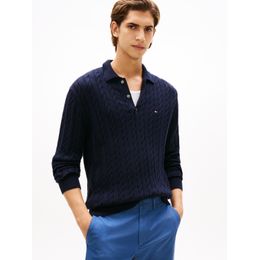 Polokragenpullover Tommy Hilfiger "CLASSIC COTTON CABLE", Herren, Gr. M, desert sky, Strick, Obermaterial: 100% Baumwolle, regular fit, Rippb&uuml;ndchen, Pullover, mit Zopfmuster, regular fit