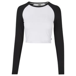 Langarmshirt Urban Classics "Urban Classics Damen", Damen, Gr. 5XL, wei&szlig;, schwarz, 95% Baumwolle, 5% Elasthan, unifarben, normal, Rundhals, Shirts Langarmshirt