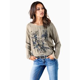Schlupfbluse Heine, Damen, Gr. 34, beige (sand), 100% Viskose, bedruckt, gemustert, Rundhals, Blusen Schlupfbluse