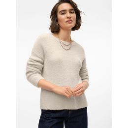 V&eacute;ro Moda Strickpullover VERO MODA "VMPUFF LS O-NECK PULLOVER BOO", Damen, Gr. M, birch, Strick, Obermaterial: 56% Nylon, 44% Polyacryl, unifarben, regular fit normal, Rundhals, Rippstrickb&uuml;ndchen, Pullover Strickpullover, Materialmix