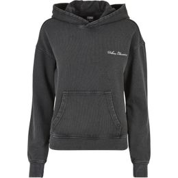 Rundhalspullover Urban Classics "Urban Classics Damen Ladies Small Embroidery Terry Hoody", Damen, Gr. M, schwarz, 100% Baumwolle, unifarben, normal, ohne Ausschnitt, Pullover Rundhalspullover