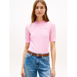 Kurzarmpullover Tommy Hilfiger "CO JERSEY FINE GG C-NK SS SWT", Damen, Gr. XS (34), rose petal, Feinstrick, Obermaterial: 67% Baumwolle, 33% Polyamid, unifarben, regular fit normal, Rundhals, eingesetzt gerader Abschluss, Pullover, Baumwollmischung, Regular Fit
