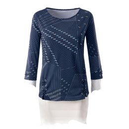 Print-Shirt Ambria "Shirt", Damen, Gr. 42, blau (marine, wei&szlig;, bedruckt), 95% Viskose, 5% Elasthan, unifarben, Rundhals, Shirts