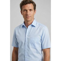 Kurzarmhemd OLYMP "Luxor comfort fit", Herren, Gr. 43, N-Gr, blau, Web, Obermaterial: 100% Baumwolle, bequem, abgesteppt, Hemden, Kurzarmhemd mit Brusttasche, b&uuml;gelfrei