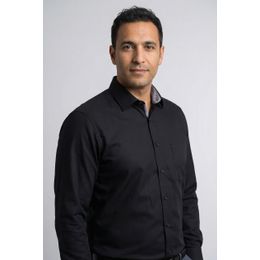 Businesshemd OLYMP "Luxor comfort fit", Herren, Gr. 39, N-Gr, schwarz, Web, Obermaterial: 100% Baumwolle, comfort fit, Hemden