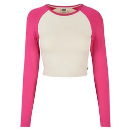 Langarmshirt Urban Classics "Urban Classics Damen", Damen, Gr. 5XL, sandwei&szlig;, hibiskus pink, 95% Baumwolle, 5% Elasthan, unifarben, normal, Rundhals, Shirts Langarmshirt