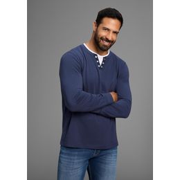 MAN'S WORLD Rundhalsshirt MAN'S WORLD "Neue Kollektion", Herren, Gr. S (44/46), blau (dunkelblau), Single Jersey, Obermaterial: 100% Baumwolle. Einsatz: 100% Baumwolle, unifarben mit Farbeinsatz, regular fit, Rundhals, B&uuml;ndchen, Shirts Rundhalsshirt, mit Kontrasteinsatz am Halsausschnitt