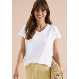 Spitzenshirt Cecil, Damen, Gr. L (42), wei&szlig;, Web, 100% Baumwolle, unifarben, comfort fit normal, V-Ausschnitt, B&uuml;ndchen, Shirts, aus reiner Baumwolle