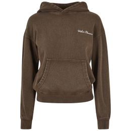 Rundhalspullover Urban Classics "Urban Classics Damen Ladies Small Embroidery Terry Hoody", Damen, Gr. M, braun, 100% Baumwolle, unifarben, normal, ohne Ausschnitt, Pullover Rundhalspullover