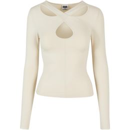 Langarmshirt Urban Classics "Urban Classics Damen Ladies Crossed Cut Out Longsleeve", Damen, Gr. 5XL, sandwei&szlig;, 95% Baumwolle, 5% Elasthan, unifarben, normal, V-Ausschnitt, Shirts Langarmshirt