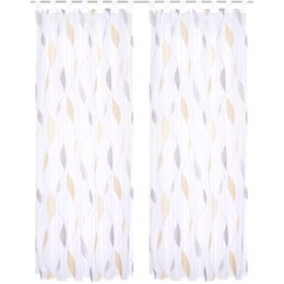 Vorhang Home Wohnideen "PAOLO" Gr. 2, gelb, B:140cm H:175cm, Voile, Polyester, Gardinen, 2er Pack Schlaufenschal PAOLO bedruckt