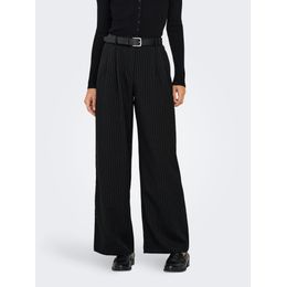 Anzughose Only "ONLREINA HW PLEAT STR PINS PANT TLR NOOS", Damen, Gr. 36, L&auml;nge 32, schwarz (schwarz stripes:cloud dancer pinstripes), Web, Obermaterial: 97% Polyester, 3% Viskose, Nadelstreifen, normal, Hosen Anzughose