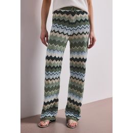 Dehnbund-Hose Street One, Damen, Gr. 38, L&auml;nge 30, deep bound gr&uuml;n, Stoff, 60% Viskose, 40% Baumwolle, gestreift, loose fit lang, Hosen, High Waist