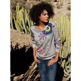 Sweatshirt Inspirationen, Damen, Gr. 36, grau (grau, meliert bedruckt), 85% Baumwolle, 15% Polyester, bedruckt, gemustert, mehrfarbig, Rundhals, Sweatshirts Sweatshirt
