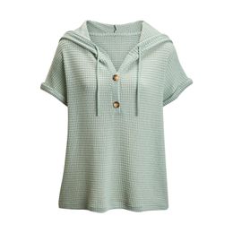 Strandshirt Lascana "aus b&uuml;gelfreiem Waffelstrick", Damen, Gr. 32/34, blau (mint), Strick, Obermaterial: 64% Polyester, 34% Viskose, 2% Elasthan, leicht transparent, unifarben, l&auml;ssig geschnitten normal, V-Ausschnitt, Shirts, mit Kapuze und Knopfleiste
