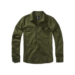 Langarmshirt Brandit "Brandit Herren Flanellshirt", Herren, Gr. L, olive, 100% Baumwolle, unifarben, normal, amerikanischer Ausschnitt, Shirts Langarmshirt