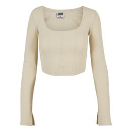 Langarmshirt Urban Classics "Urban Classics Damen Ladies Short Rib Corsage Longsleeve", Damen, Gr. XXL, beige (softseagrass), 97% Baumwolle, 3% Elasthan, unifarben, normal, eckiger Ausschnitt, Shirts Langarmshirt