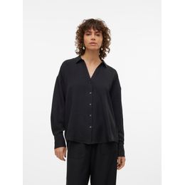 V&eacute;ro Moda Langarmbluse VERO MODA "VMMELANEY QUEENY LS SHIRT WVN NOOS", Damen, Gr. L, schwarz, Web, Obermaterial: 100% Polyester, unifarben, loose fit Po-bedeckend, V-Ausschnitt, Blusen, Kunstfaser, loose fit