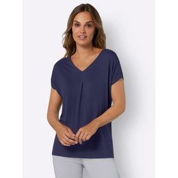 V-Shirt Classic Basics "Shirt", Damen, Gr. 42, blau (nachtblau), 95% Viskose, 5% Elasthan, unifarben, V-Ausschnitt, Shirts