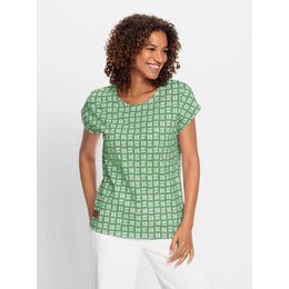 Print-Shirt Casual Looks "Print-Shirt", Damen, Gr. 38, gr&uuml;n (apfel, ecru, bedruckt), 100% Baumwolle, gemustert, mehrfarbig, Rundhals, Shirts