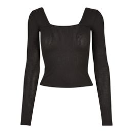 Langarmshirt Urban Classics "Urban Classics Damen Ladies Rib Squared Neckline Longsleeve", Damen, Gr. L, schwarz, 80% Viskose, 20% Polyester, unifarben, slim fit, eckiger Ausschnitt, Shirts Langarmshirt