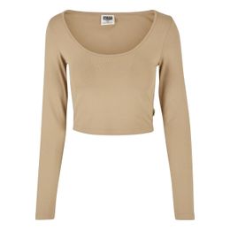 Langarmshirt Urban Classics "Urban Classics Damen Ladies Organic Wide Neck Cropped Longsleeve", Damen, Gr. L, beige (unionbeige), 95% Baumwolle, 5% Elasthan, unifarben, normal, Rundhals, Shirts Langarmshirt