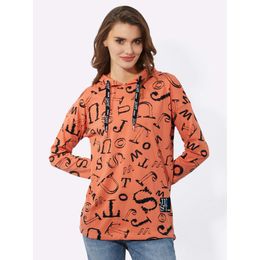 Longshirt Inspirationen "Longshirt", Damen, Gr. 38, schwarz (papaya, schwarz), 100% Baumwolle, gemustert, mehrfarbig, Shirts Longshirt