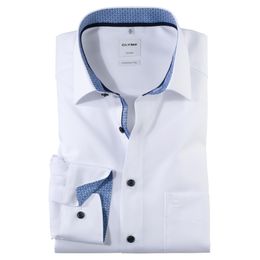 Businesshemd OLYMP "Luxor comfort fit", Herren, Gr. 44, N-Gr, wei&szlig; (wei&szlig; blau), Web, Obermaterial: 100% Baumwolle, kontrastfarbene Details, comfort fit, Hemden