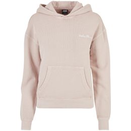 Rundhalspullover Urban Classics "Urban Classics Damen Ladies Small Embroidery Terry Hoody", Damen, Gr. M, pink, 100% Baumwolle, unifarben, normal, ohne Ausschnitt, Pullover Rundhalspullover
