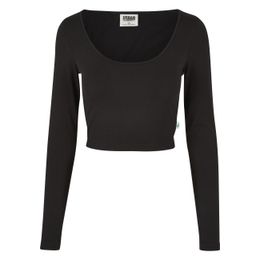 Langarmshirt Urban Classics "Urban Classics Damen Ladies Organic Wide Neck Cropped Longsleeve", Damen, Gr. L, schwarz, 95% Baumwolle, 5% Elasthan, unifarben, normal, Rundhals, Shirts Langarmshirt