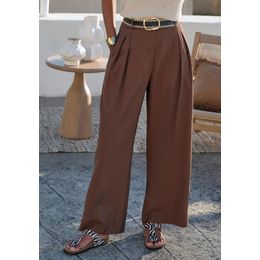 Palazzohose Lascana "aus sommerlicher Webware", Damen, Gr. 42, N-Gr, braun, Web, Obermaterial: 85% Viskose, 11% Polyester, 4% Polyamid, unifarben, figurumspielend lang, Hosen Palazzohose, Anzughose, elegante Bundfaltenhose, luftige Webhose, Businesshose, Topseller