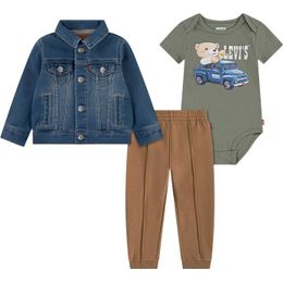 Body & Hose LEVI'S KIDS "LVB TRUCKER, TEE,JOGGER", Jungen, Gr. 12M (80), gr&uuml;n (deep lichen gr&uuml;n), Denim/Jeans, Obermaterial: 61% Baumwolle, 38% Polyester, 1% Elasthan. Body: 60% Baumwolle, 40% Polyester. Futter Hose: 60% Baumwolle, 40% Polyester, KOB Set-Artikel, und Jeansjacke, for Boys