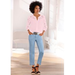 Spitzenbluse Heine, Damen, Gr. 40, rosa (hellros&eacute;), 100% Baumwolle, unifarben, V-Ausschnitt, Blusen Spitzenbluse