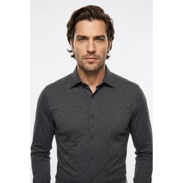 Businesshemd OLYMP "No. Six 24/Seven super slim", Herren, Gr. 36, N-Gr, grau (anthrazit), Web, Obermaterial: 92% Baumwolle, 8% Elasthan, sehr schmal, Hemden, in bequemer Jersey-Qualit&auml;t
