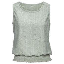 Tanktop Vivance, Damen, Gr. 32/34, salbeigr&uuml;n, Jersey, Obermaterial: 99% Polyester, 1% Elasthan, unifarben, figurumspielend taillenbedeckt, Rundhals, Tops Tanktop, mit Lochstickerei, Top