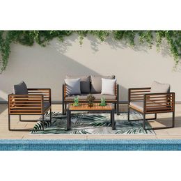 Ambia Garden Gartenset, Schwarz, Akazie, Holz, Metall, Textil, 4-teilig, Akazie, Hartholz, F&uuml;llung: Schaumstoff,Baumwolle (recycelt), rostfrei, Gartenm&ouml;bel, Gartenm&ouml;bel-Sets